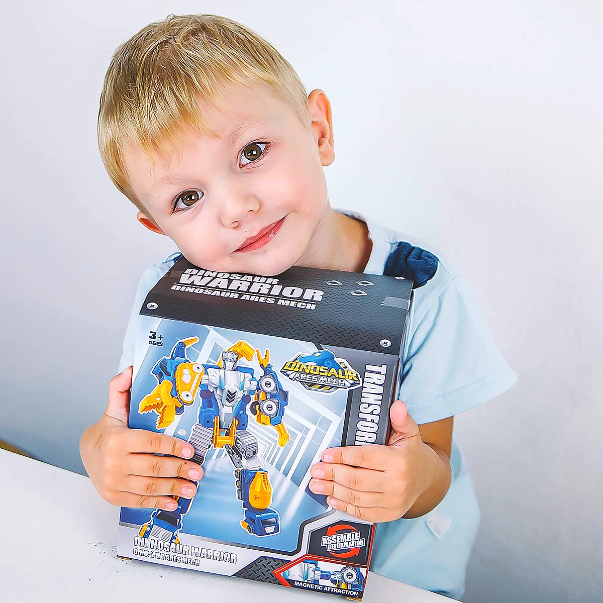 Construction Trucks Toy Dinosaur Vehicles Magnetic Set, 5-in-1 Educational STEM Building Car Kit, Transform to Big Robot, Holiday Birthday Present for Toddler Kid 3 4 5 6 7 Year Old Boys Girls