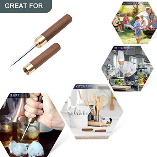 Ice Picks in Gift Box - Premium Stainless Steel Ice Picks Kitchen Tool with Wooden Handle Safety Cover Portable for Bars Restaurant Home Bartender Picnics Camping, 1PCS (RoseWood 6.7")