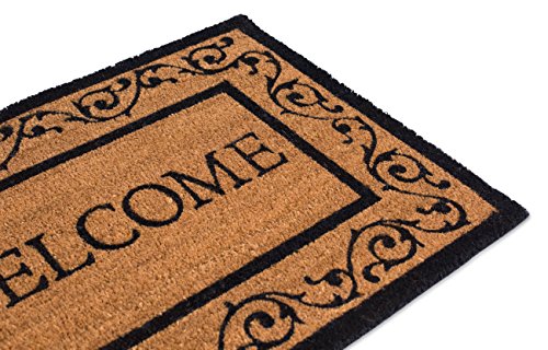 BirdRock Home Welcome Coir Doormat with Scroll Border - 24 x 36 Inch - Oversized Welcome Mat with Black Border and Natural Fade - Vinyl Backed - Outdoor