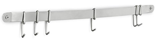 Internet's Best Kitchen Wall Mounted Rail Rack with Hanging Hooks - 6 Sliding Hooks - Kitchen Utensil Lid Spatula Measuring Cup Storage Rack Organizer - Stainless Steel Kitchen Towel Rack