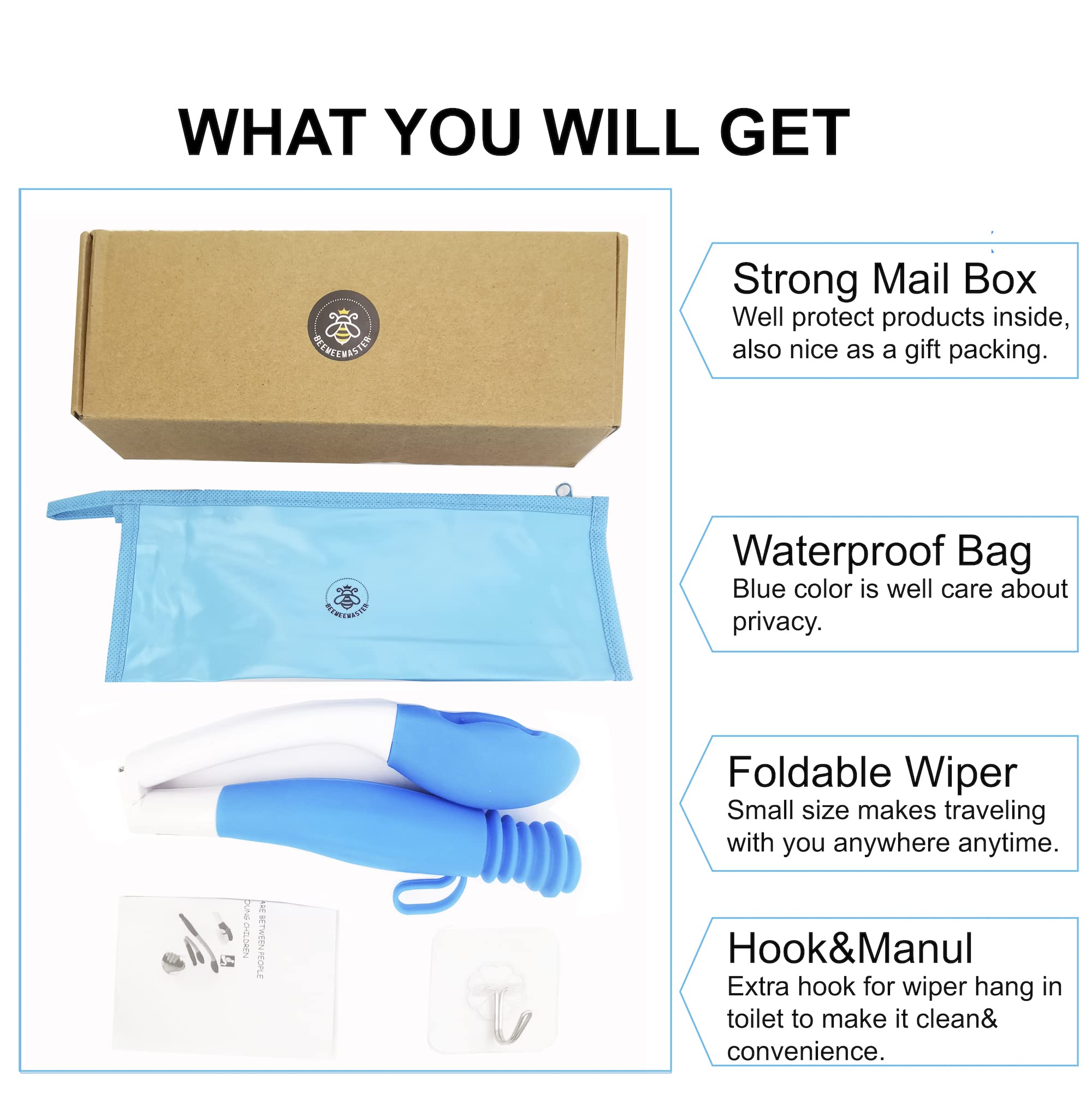 BEEMEEMASTER Foldable Long Reach Comfort Wiper for Toilet Paper, Toilet Tissue Aid Butt Wiper Holder for Disabled/Bariatric Surgery,Wiper with Hook