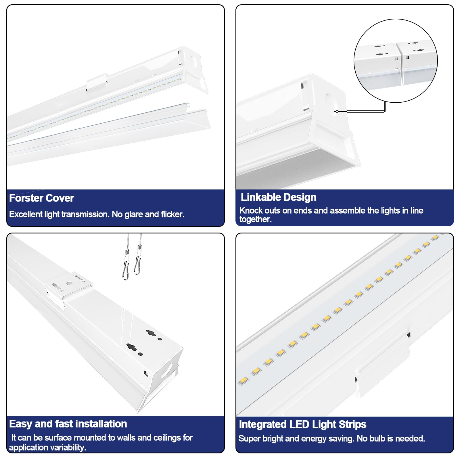 ANTLUX 8FT LED Shop Light Fixture, 110W LED Strip Light, 12200 LM, 5000K, 8 Foot LED Linear Lights, Linkable led Lighting for Garage Warehouse Workshop, Fluorescent Tube Replacement, 4 Pack