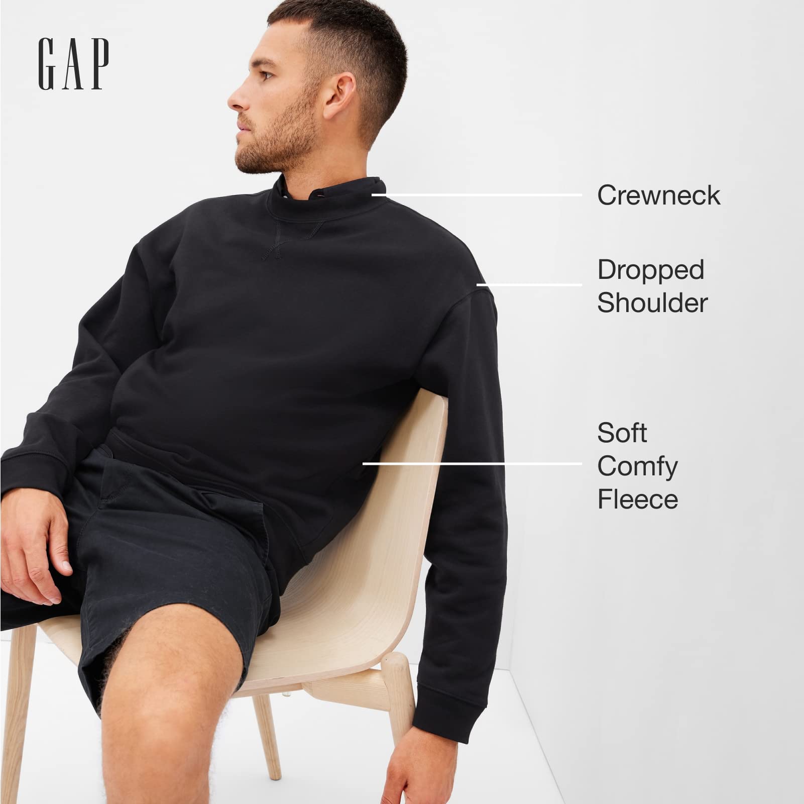 GAP mens Vintage Soft Drop Shoulder Crew Hooded Sweatshirt, True Black, X-Large US