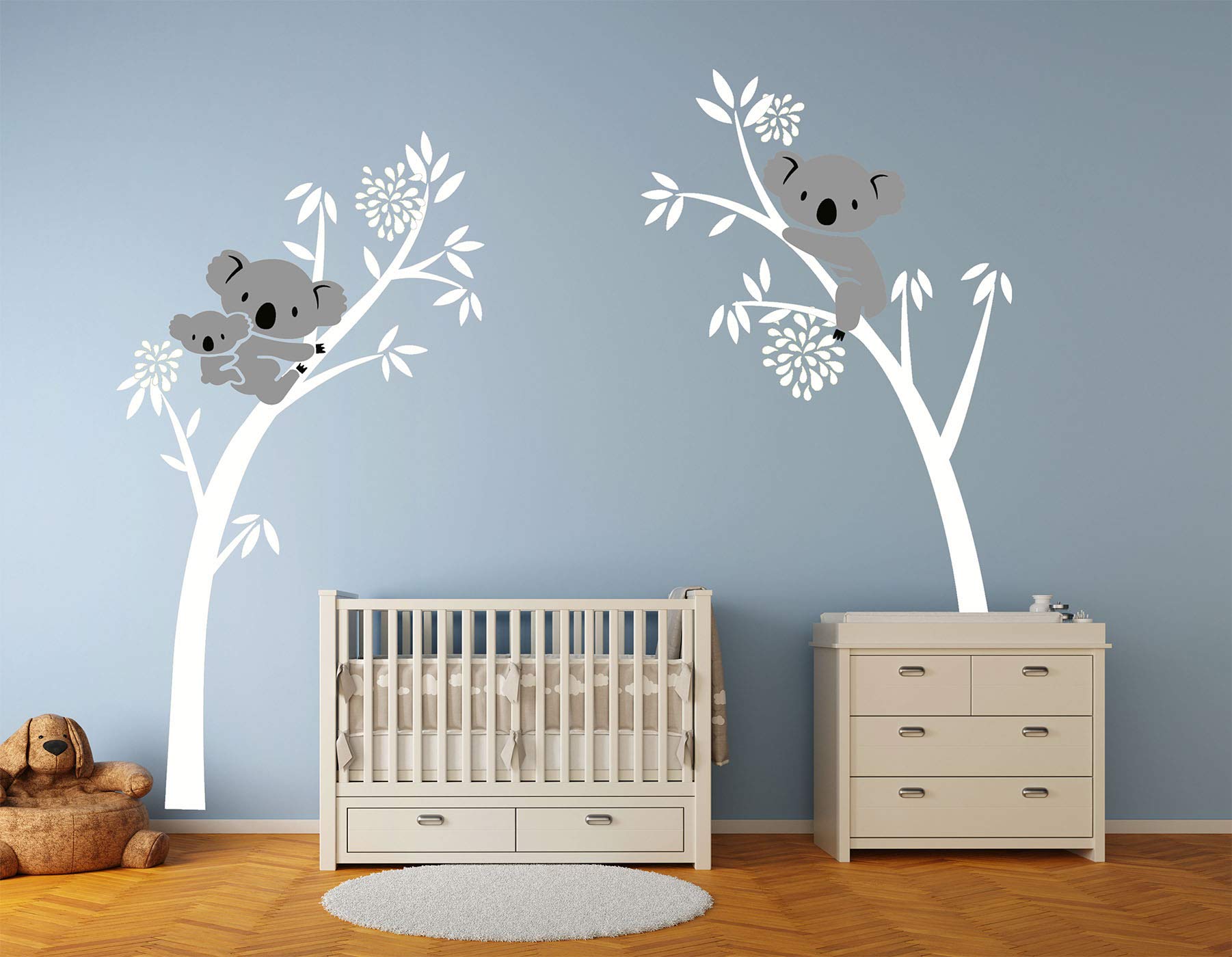 LUCKKYY Three Koalas Tree Branches Wall Decal Wall Sticker Baby Nursery Decor Kids Room Decoration (White)