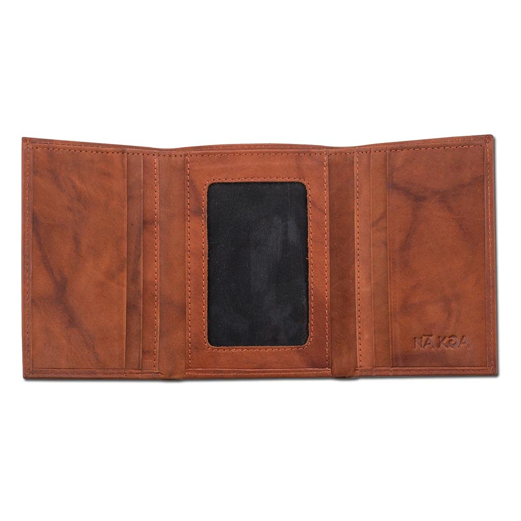 Polynesian Tattoo Trifold Wallet, Genuine Leather, "Manu" Tattoo art by Eugene Ta’ase (Antique Bourbon) from NAKOA
