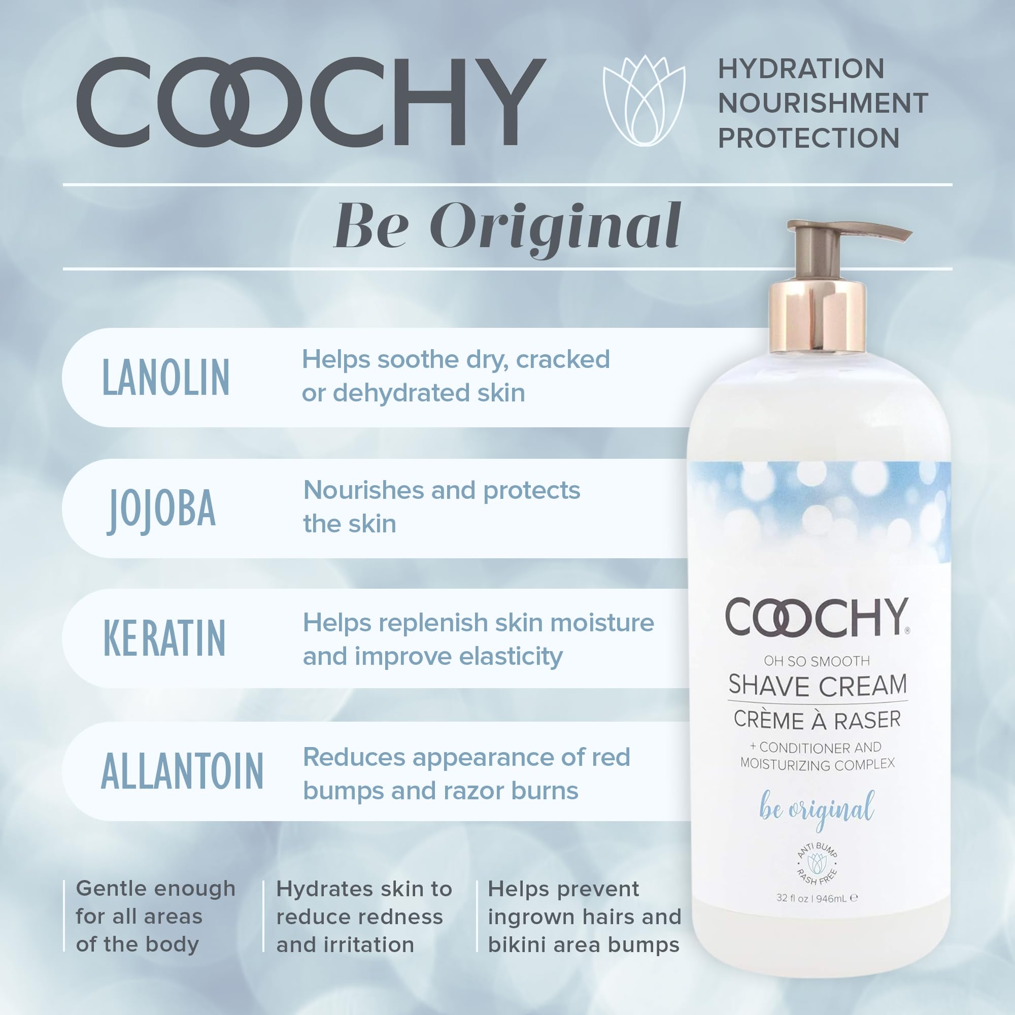 Coochy Intimate Shaving Cream | Shave Conditioner & Moisturizer for Face & Body | Ideal for Sensitive Skin Care, Anti-Bump | Be Original, 32 oz
