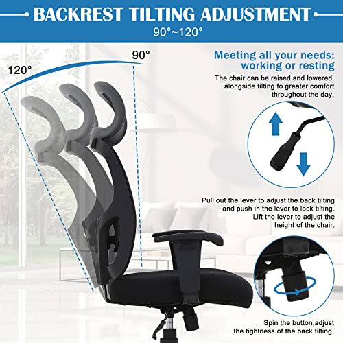 Ergonomic Office Chair, 400LBS Height Adjustable Computer Desk Chair with Adjustable Sponge Lumbar Support, Big and Large Mesh Executive Chair for Home Office Adult Use