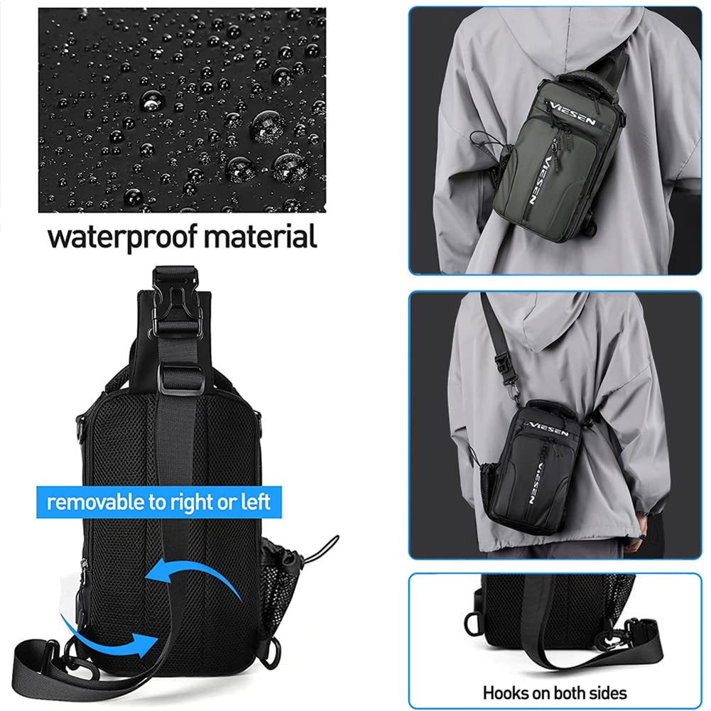 Anti Theft Sling Bag Shoulder Crossbody Backpack Chest Bag for Men Women Multipurpose Waist Pack with USB Charging Port (Grey)