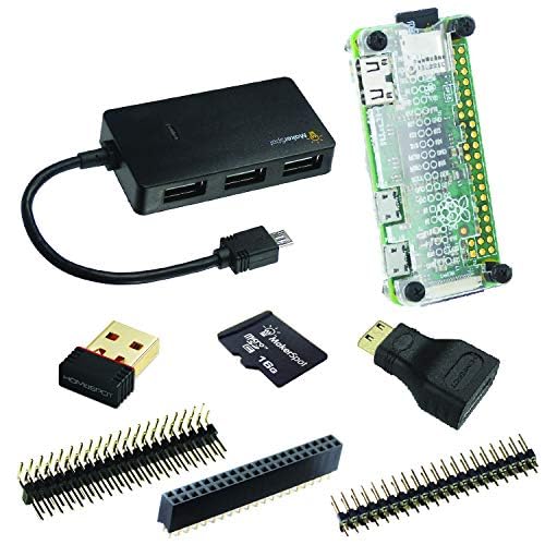 MakerSpot 8-in-1 Raspberry Pi Zero W Mega Pack (no PiZero Board) with 32GB Micro SD Card, 4-Port OTG USB Hub, Pin Headers, Mini HDMI Adapter, Transparent Acrylic Protector Cover Case & WiFi Dongle