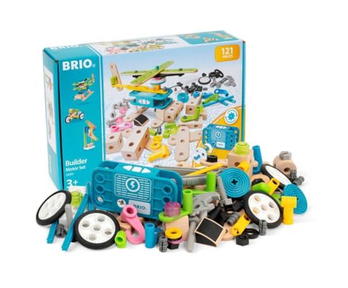 BRIO Builder 34591 - Builder Motor Set - 120 Piece Construction Set STEM Toy with Wood and Plastic Pieces and a Motor for Kids Age 3 and Up