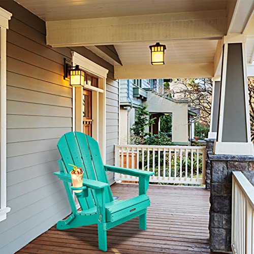 MUCHENGHY Folding Adirondack Chairs, Patio Chairs, Lawn Chairs, Outdoor Chairs, Adirondack Chair Plastic, Fire Pit Chairs, Weather Resistant with Cup Holder for Deck, Backyard, Garden(Lake Blue)