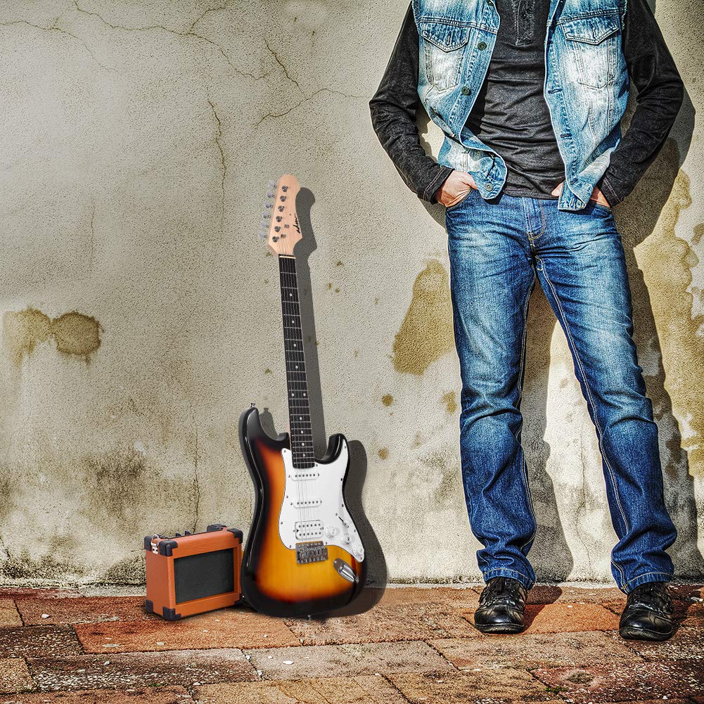ADM Electric Guitar Beginner Kit 39 Inch Full Size Sunburst, Starter Package with Amplifier, Bag, Strap, String, Tuner, Cable and Picks (Sunburst)