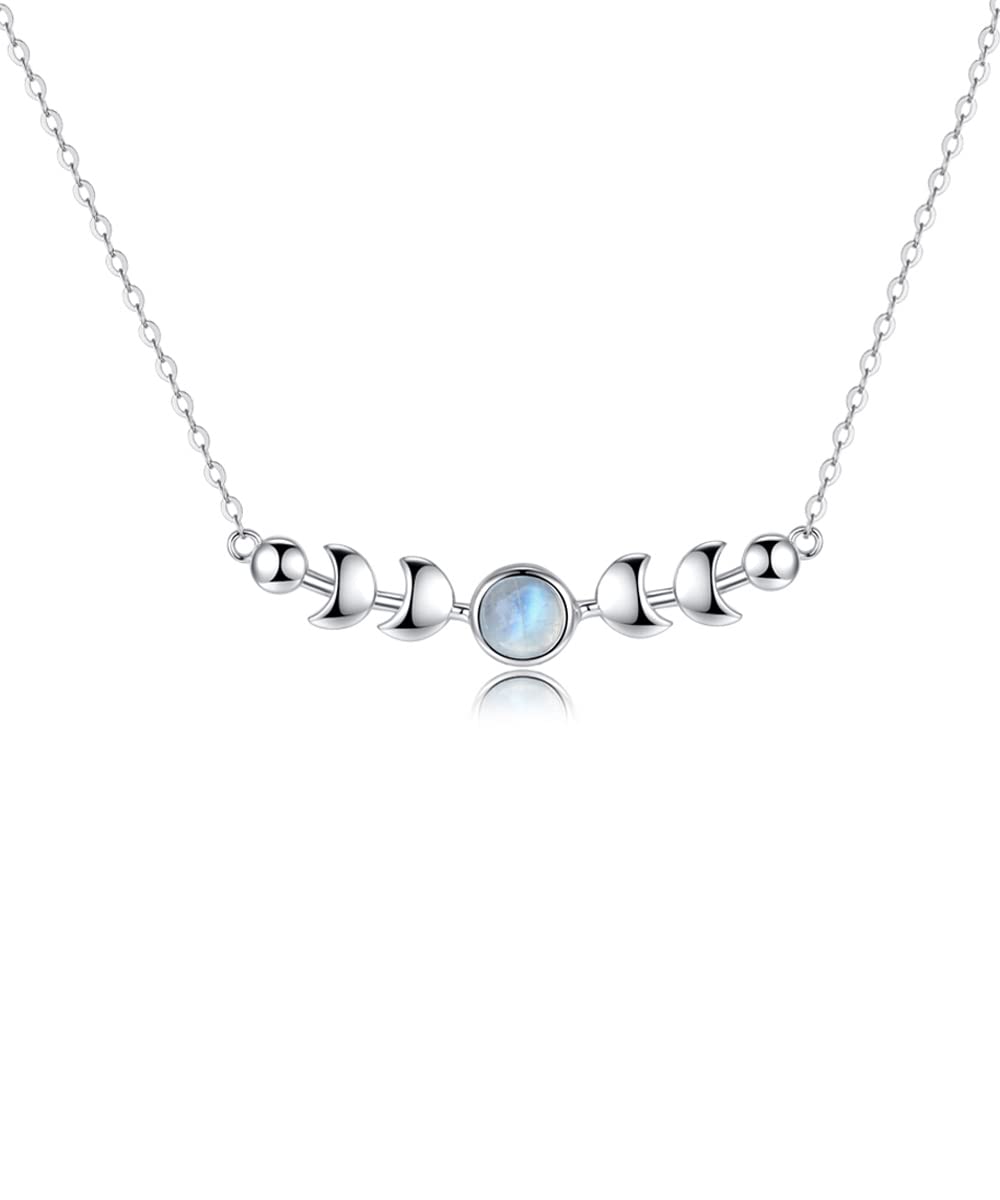 Angol Genuine Moonstone Necklace Sterling Silver Moon Phase Necklace Triple Goddess Moonstone Pendant Minimalist Necklace for WomenïŒSilverïŒ