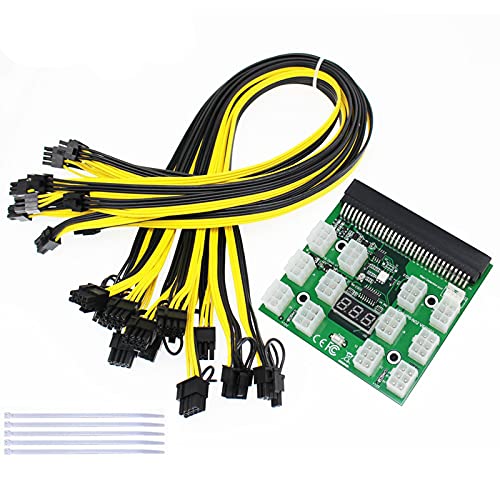 S-Union Ethereum ETH ZEC Mining Power Supply 12V GPU/PSU Breakout Board + 12pcs 16AWG PCI-E 6Pin to 6+2Pin Cables 27.5Inch Length(70CM, with 5 Nylon Cable Ties)