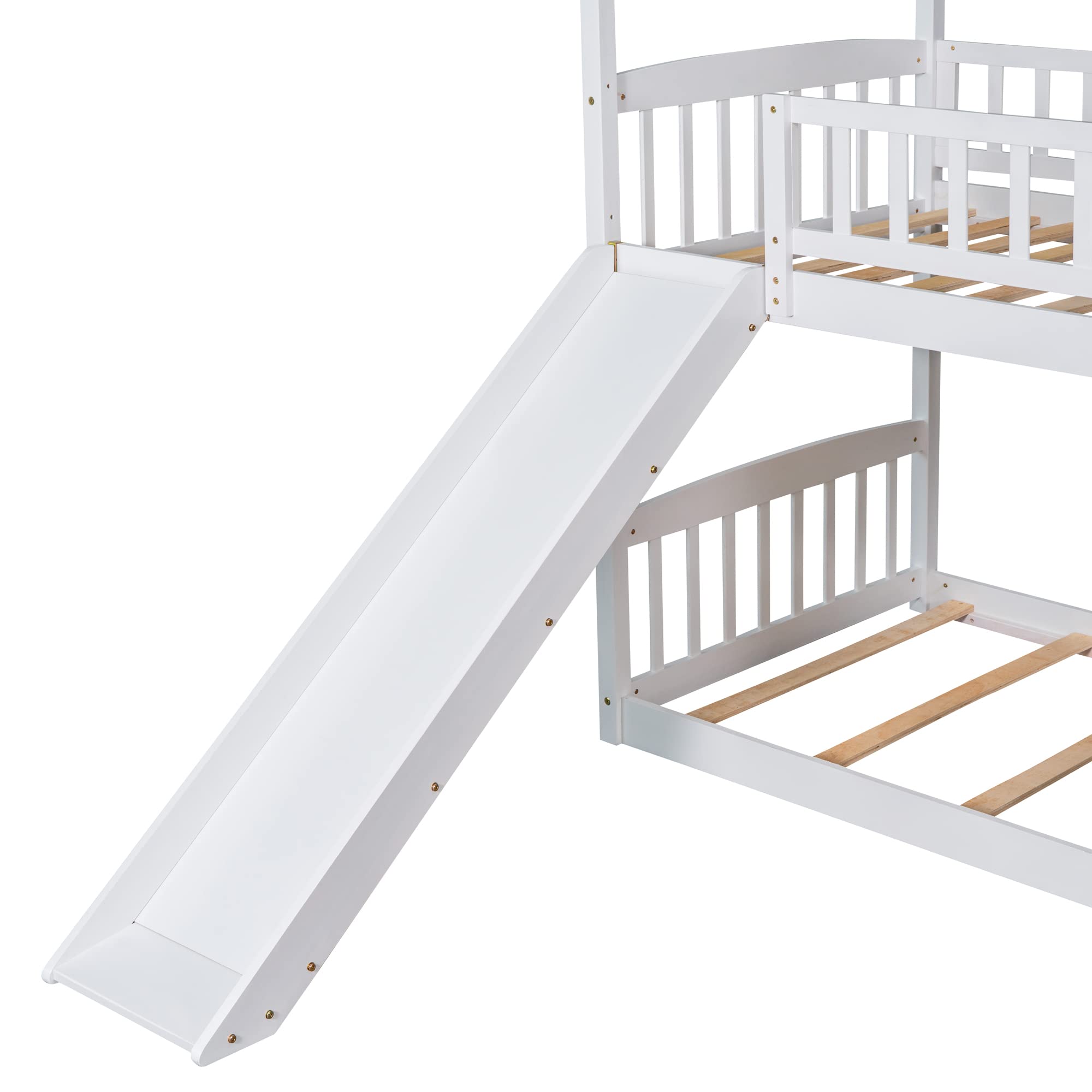 Harper & Bright Designs Kids House Bunk Beds with Slide, Wooden Twin Over Twin Bunk Bed Frame with Ladder, Guardrails, Bunk House Bed for Kids, Teens, No Box Spring Needed