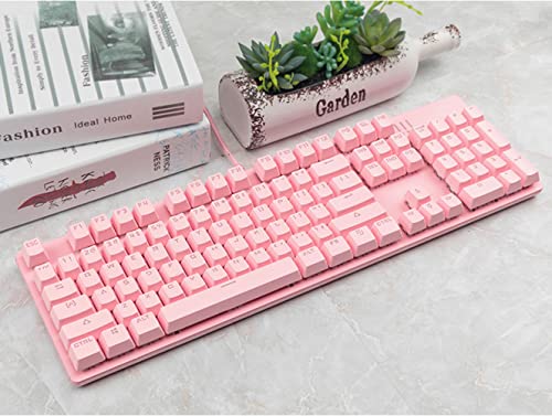 Lomiluskr JXZJ Pink Wired Mechanical Keyboard with White Backlit, 22 Lighting Effects, 104 Keys Anti-Ghosting Gaming Keyboard (Pink, Blue Switch)