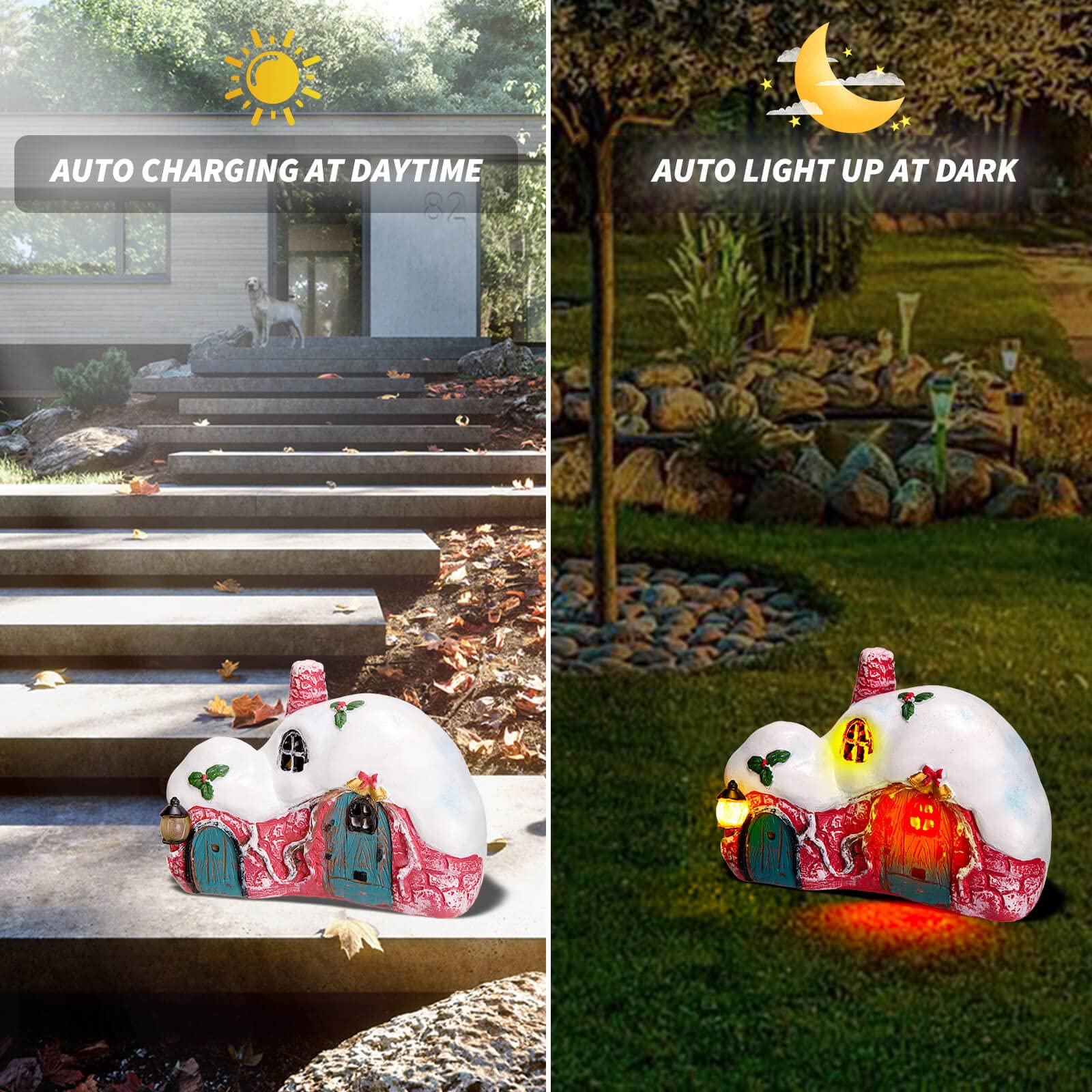 Garden Statues Outdoor Decor - Solar Fairy Houses Figurine Lights for Garden Yard Decor, 2 Pack