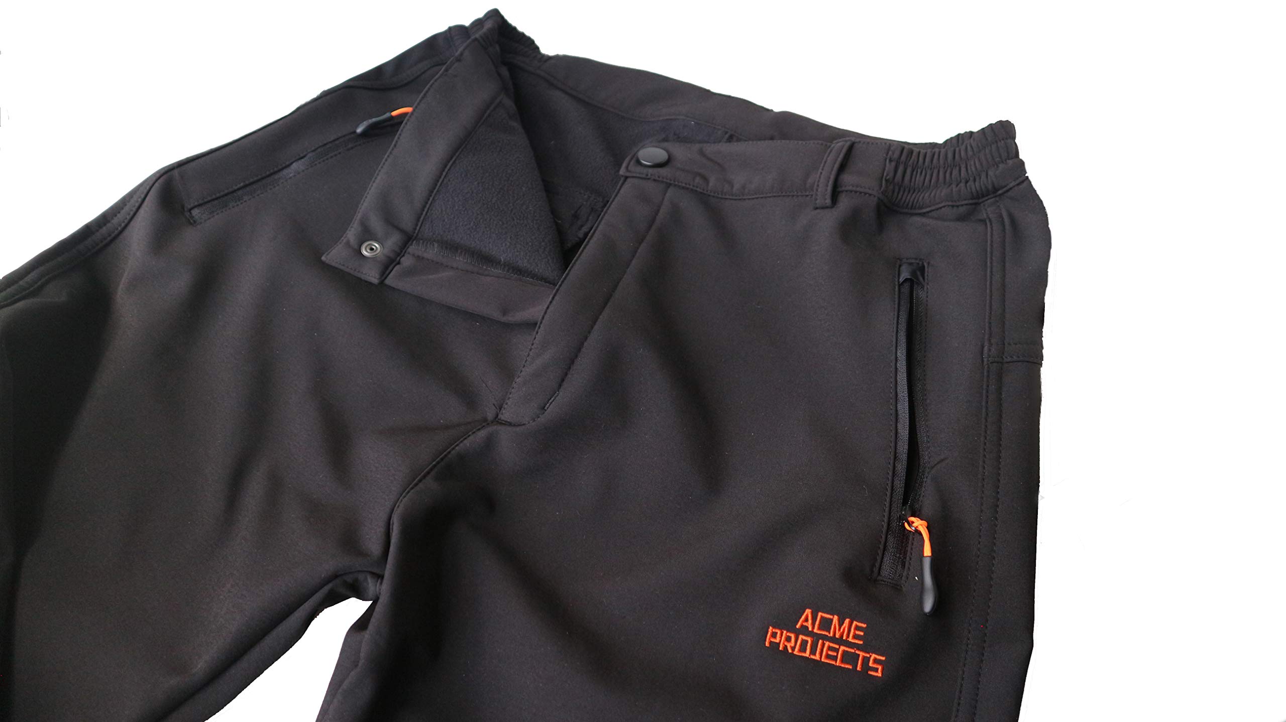 Acmelogy Fleece Lined Softshell Pants Skiing, Snowboarding, Hiking, 100% Waterproof, Breathable, 8000mm/3000gm (Men's, XX-Large, Black)