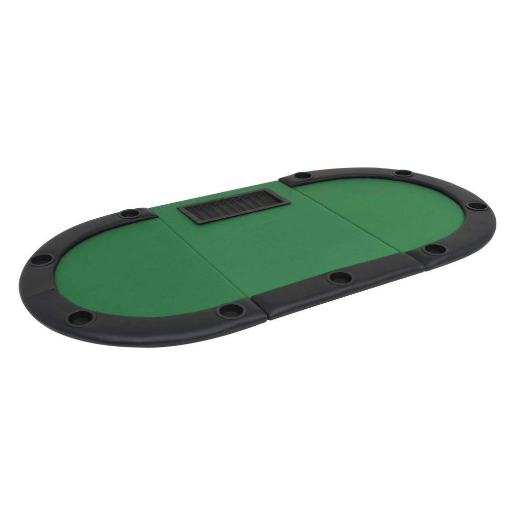 Festnight 9 Player Poker Play Table Folding Oval Casino Texas Holdem Card Game Table with 9 Cup Holders and 1 Large Dealer Tray Table Green 81.1 x 41.7 x 29.9 Inches (L x W x H)