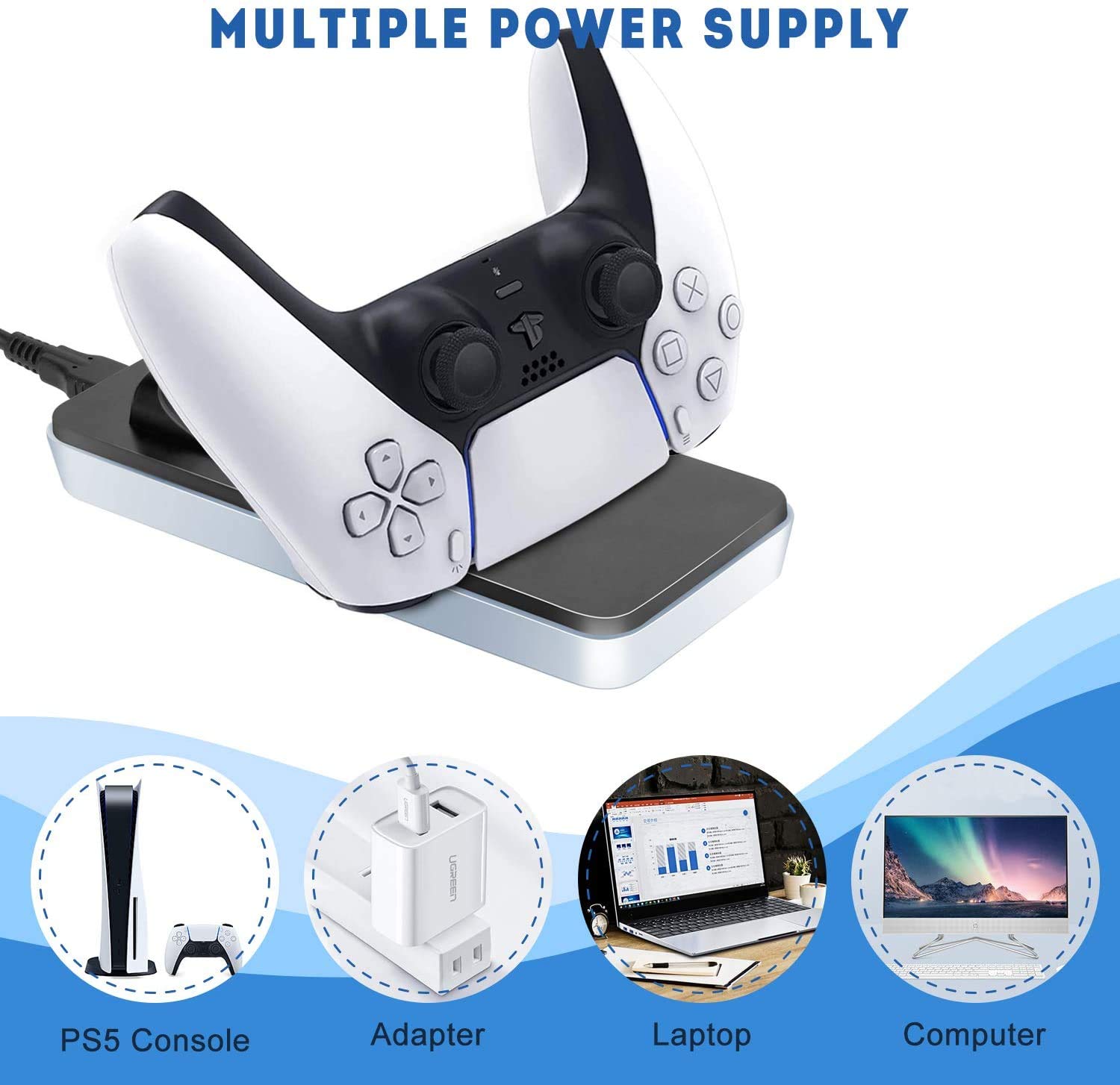 Controller Charger for PS5, Kahool Portable Dual Charge Fast Charging Station Dock for Sony DualSense PlayStation 5 Controllers
