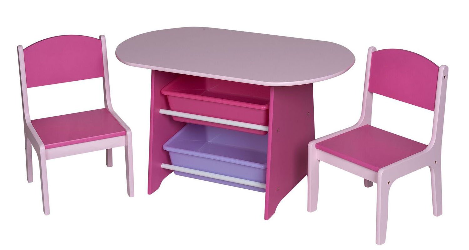 Gift mark Childrens Two 2 Plastic Bins Table and Chairs, Pink/Purple