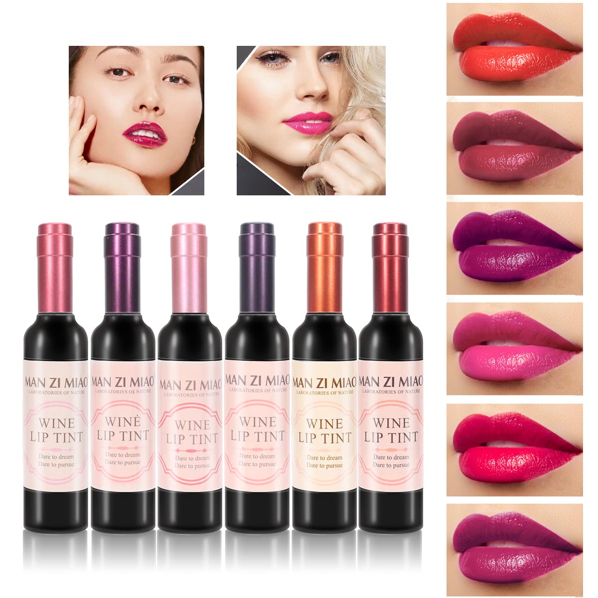 Bieyoc 6 Colors Wine Lip Tint Set,Lipstick Matte Lip Stain Long Lasting Waterproof Lip Gloss Kit, Silky Glossy Lightness Non-Stick Lipgloss for Women (wine high shine lip stain set)