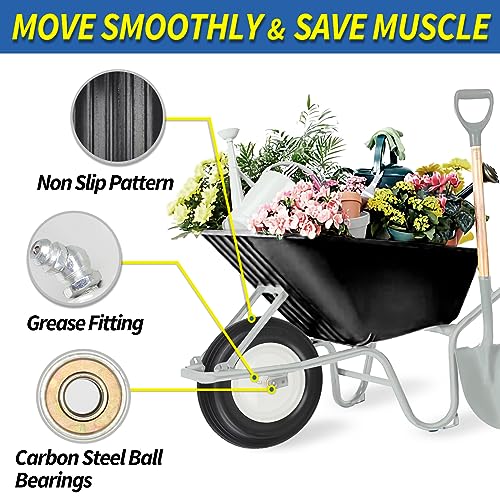 GICOOL 14.5-Inch Wheelbarrow Tire, 3.50-8" Flat-free Solid Tire and Wheel with 5/8" Axle Bore Hole, 3" -6" Centered Hub for Wheelbarrow Gorilla Cart Trolley Dolly Lawn Mover Go Kart Replacement