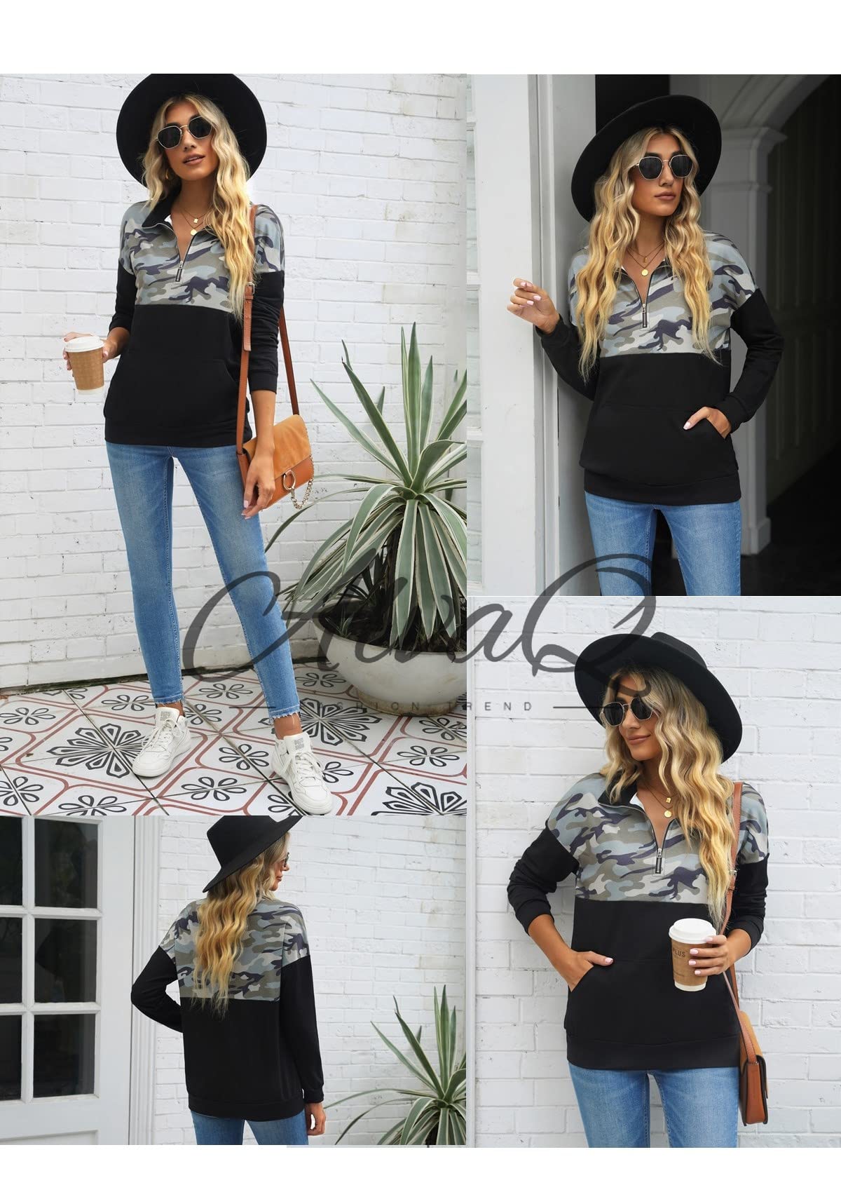AlavQ Fall Long Sleeve Patchwork Floral Print Pullover Sweatshirt With Pockets For Women Tops Fahion 2022 Plus Size Clothing Black Medium