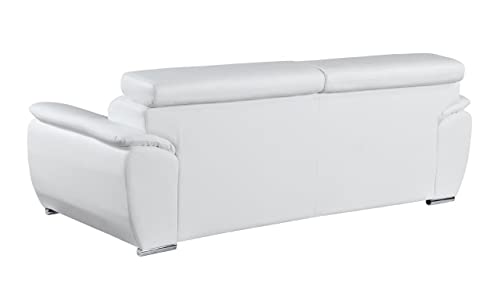 Blackjack Furniture 4571 Veal Collection 2 Piece Genuine Leather Sofa Set for Living Room, Modern Couch and Loveseat with Lumbar Support and Large Adjustable Headrests, 2+3 Seater, White