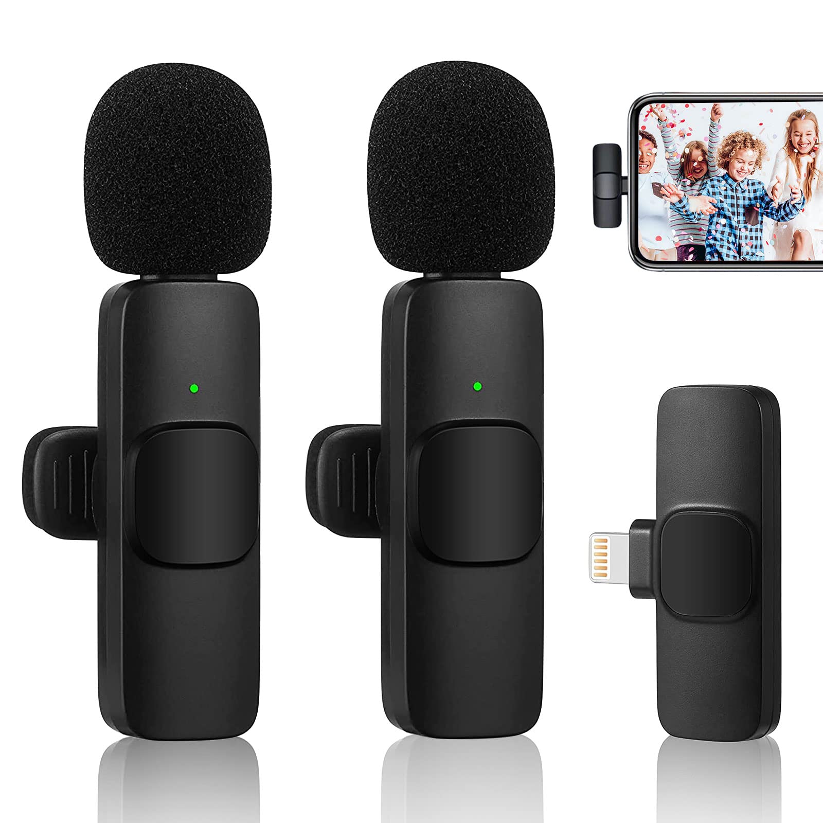 ACOCOKI Wireless Lavalier Microphone for iPhone iPad, 2 Pack Plug-Play Lapel Microphone for Video, Record, Live Stream, YouTube, TikTok, Facebook, Noise Reduction and Auto Sync