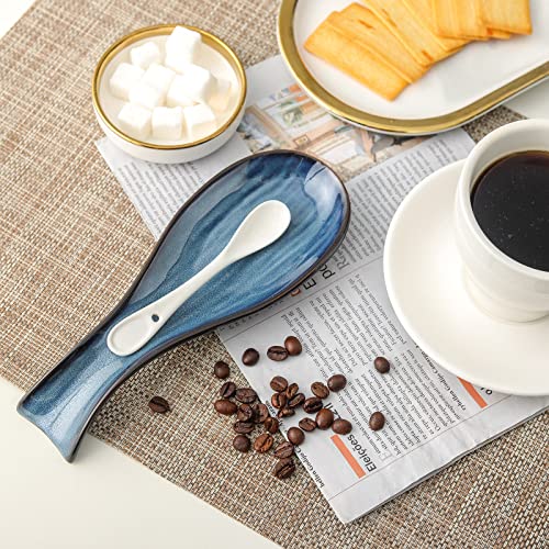 Hasense Ceramic Spoon Rest for Stove Top, Porcelain Spoon Holder for Kitchen Counter Cooking Utensil Home Decor, Navy