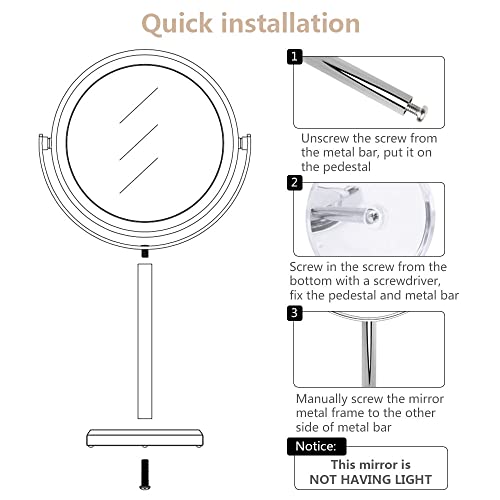 Cheftick Double Sided 1X & 10X Magnifying Makeup Mirror, Tabletop Magnified Vanity Mirror with 360 Degree Swivel for Bathroom or Bedroom, Transparent