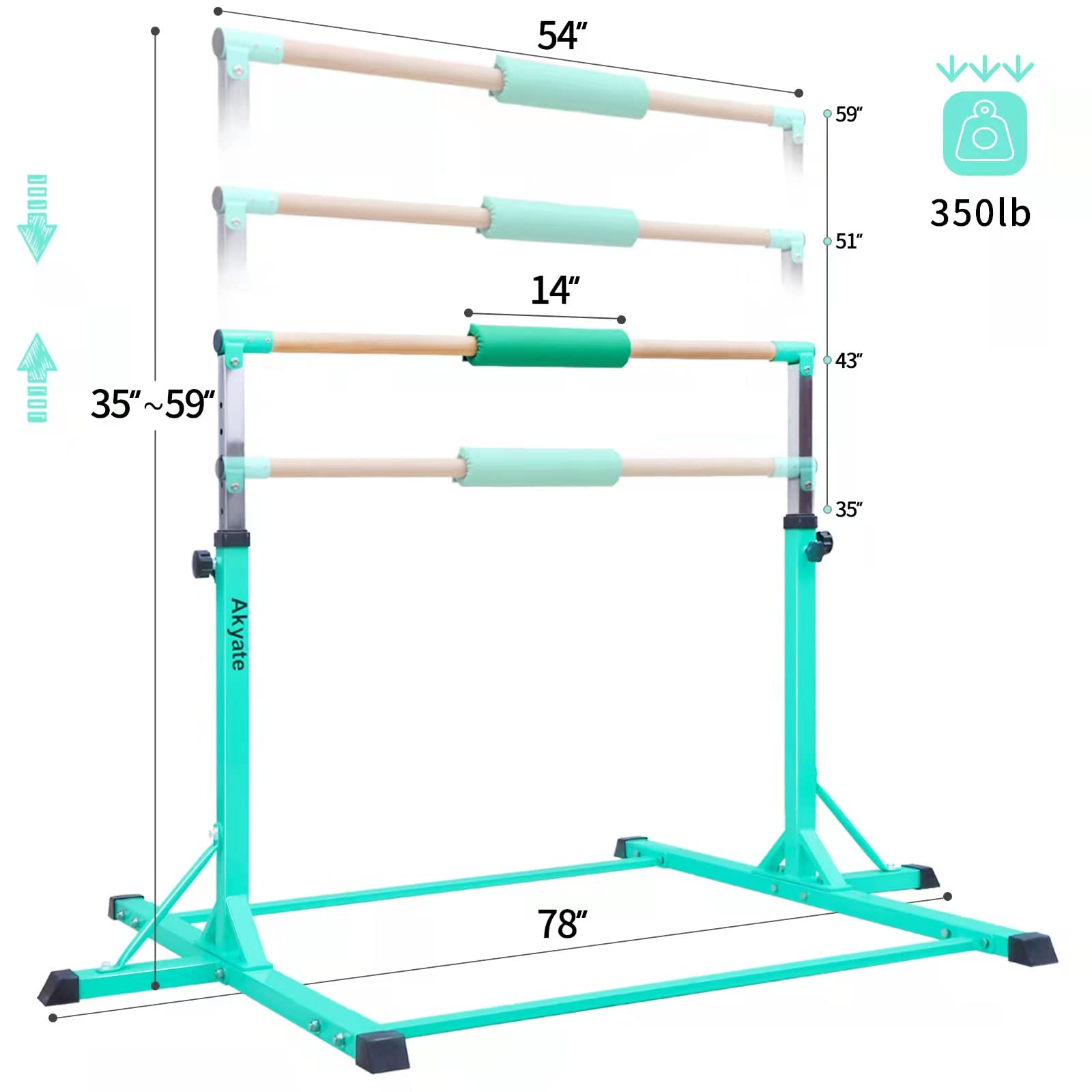 Akyate Gymnastics Bar for Kids, Height Adjustable Gymnastic Horizontal Bar with Scale, Training Kip Bar for Home, Come with a Swing