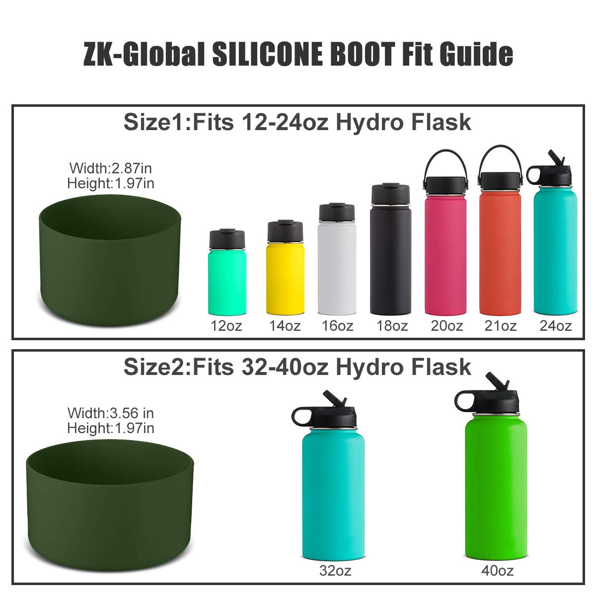 Affute Paracord Handle for Hydroflask Wide Mouth Bottles, with Safety Ring and Carabiner, Plus one Protective Silicone Sleeve, Best Value Set (32-40oz, Army Green)