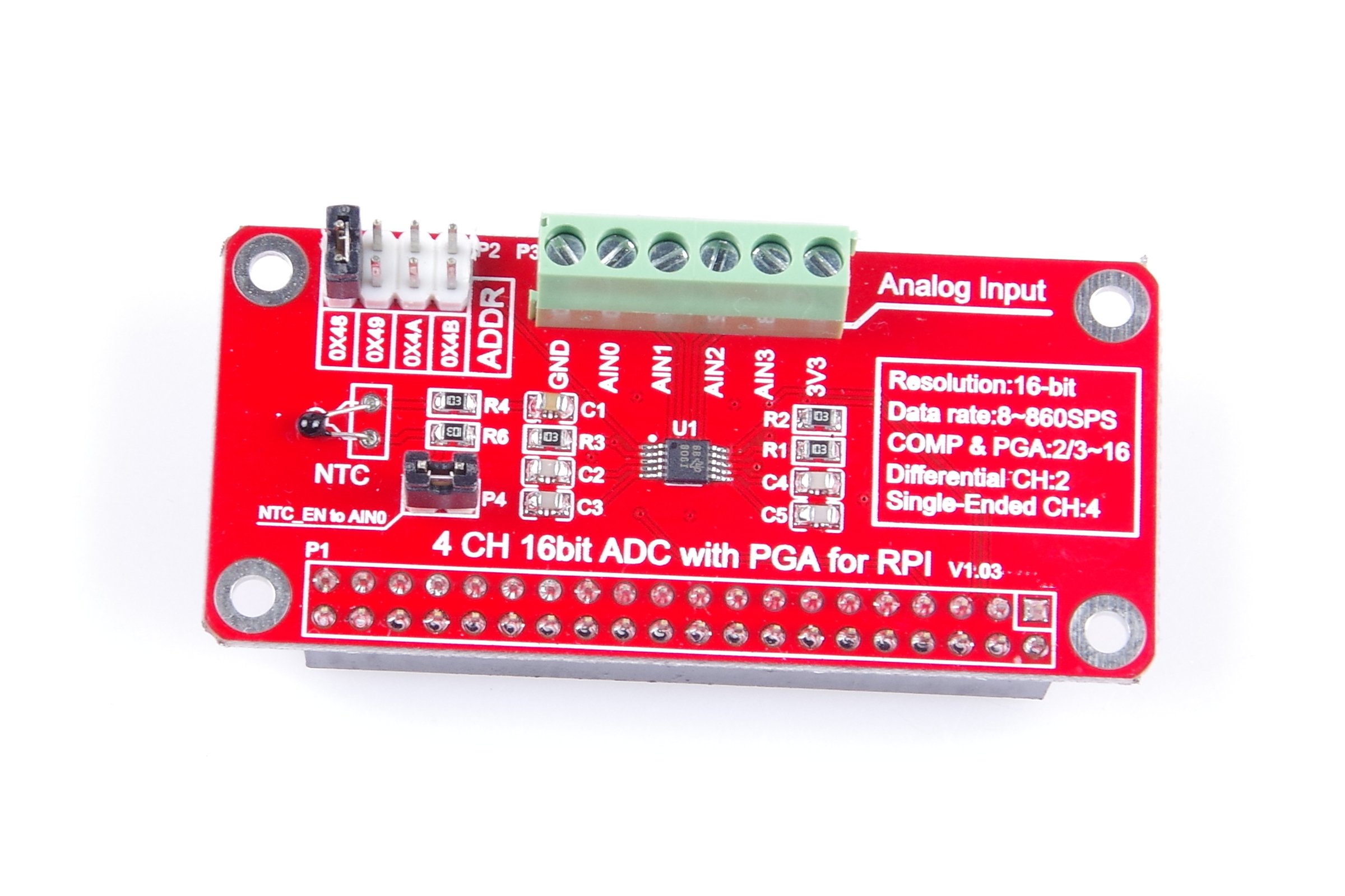 KNACRO 4-Channel 16Bit ADC with PGA for RPI Raspberry PI 16 Bits I2C ADS1115 Module ADC 4 Channel for Raspberry Pi 3/2 Model B/B+