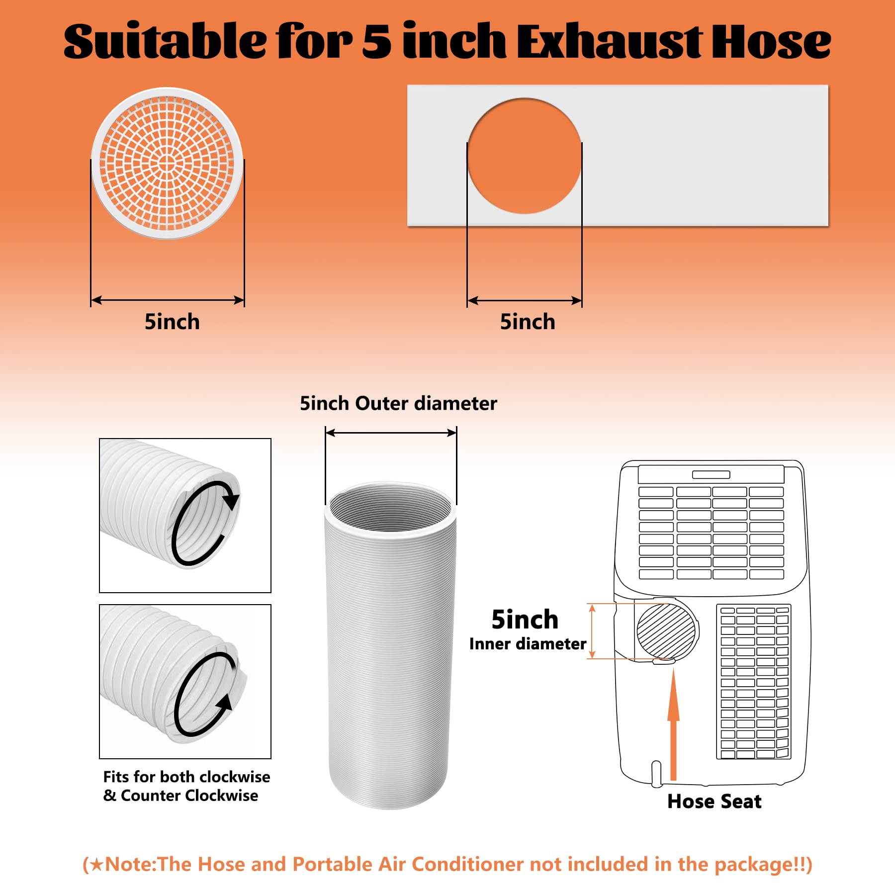 GCGOODS Portable Air Conditioner Window Seal Plates Kit for 5 Inch Diameter Exhaust Hose, 3 Adjustable Mobile AC Window Kit with Plastic Guard Up to 47", Universal Sealing Panels for Sliding Windows