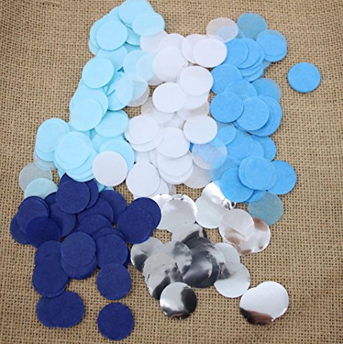 Mybbshower Tissue Paper Wedding Confetti in Blue White Silver for Boys Birthday Party Bridal Baby Shower Table Decor 25 mm Pack of 5000