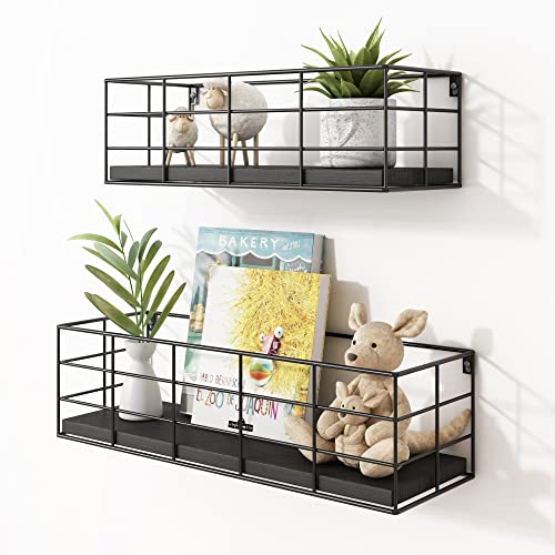 Fixwal 4 Set Floating Shelves Wall Shelves for Storage Hanging Shelves Wall Mounted for Living Room Kitchen and Bedroom Bathroom for Wall Decorative Storage (Black)
