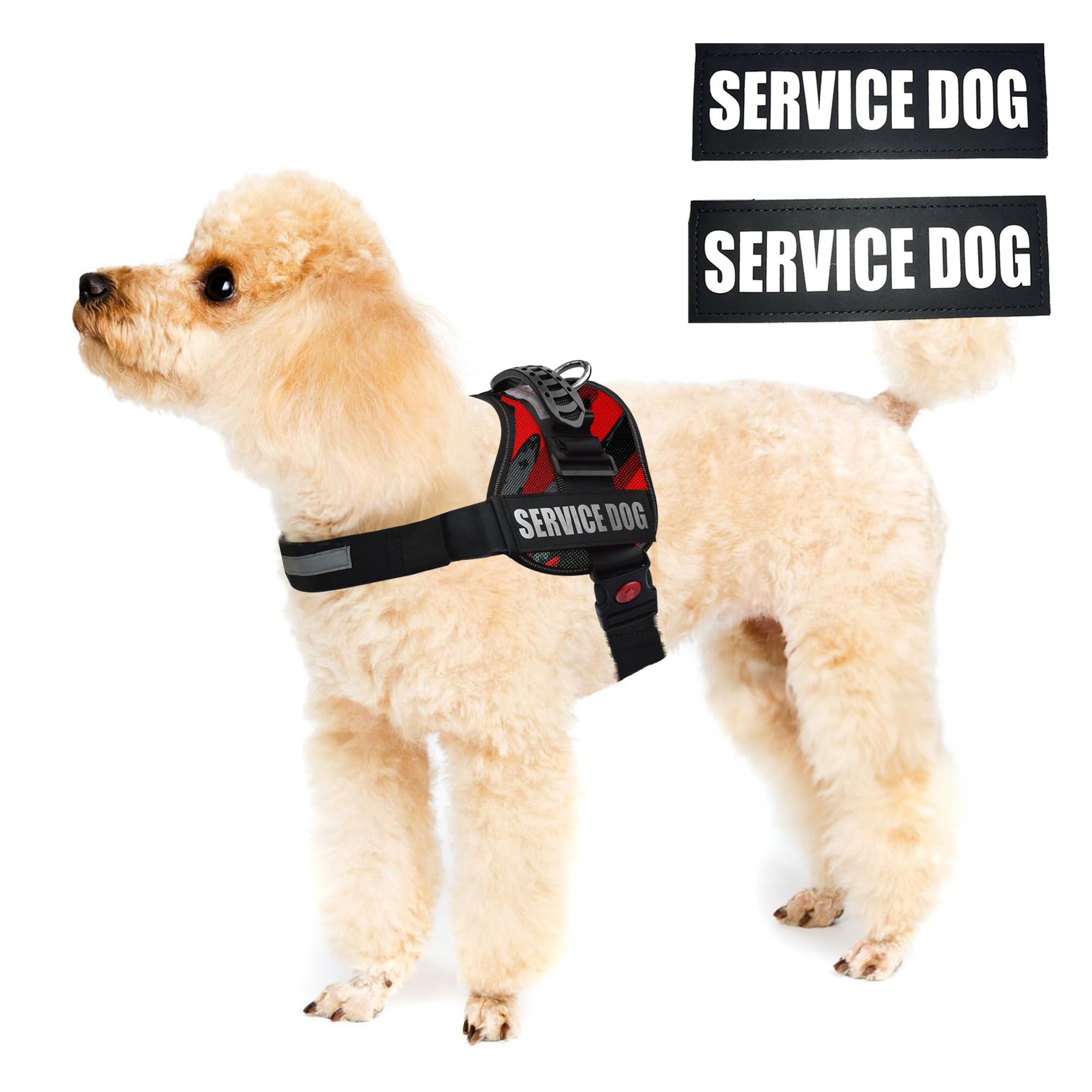 ALBCORP Service Dog Vest Harness - Reflective - Woven Polyester and Nylon, Comfy Mesh Padding - Sizes from XXS to XL β Service Dog Patches Included. Red Camo, Large