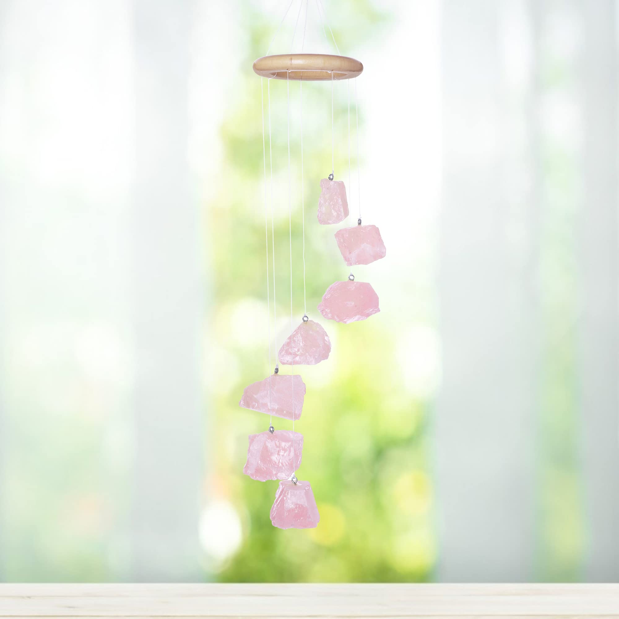 Cozy Tower Unique Rose Quartz Wind Chimes for Women Pink Crystal Hanging Ornaments Indoor Home and Garden Decor Housewarming Gift