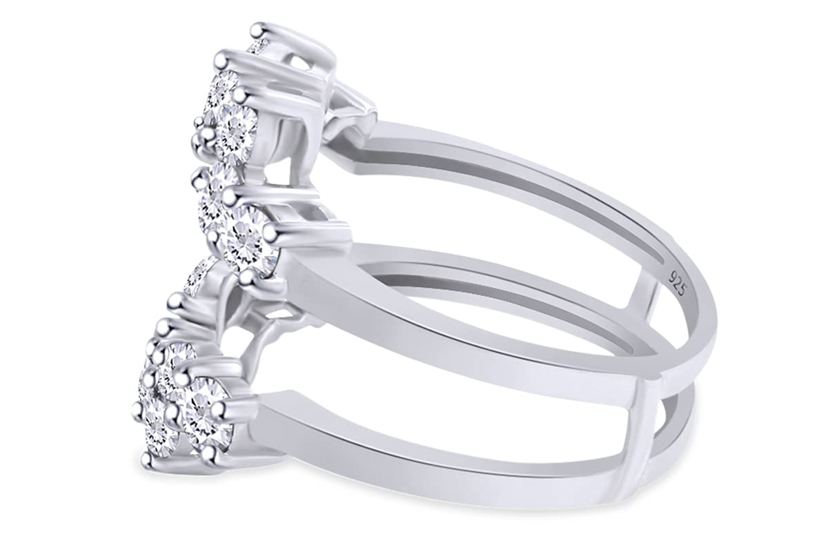 AFFY 1 Carat Round Sunburst Halo Ring Guard Enhancer in 14k White Gold Plated 925 Sterling Silver with Cubic Zirconia Ring Size-6