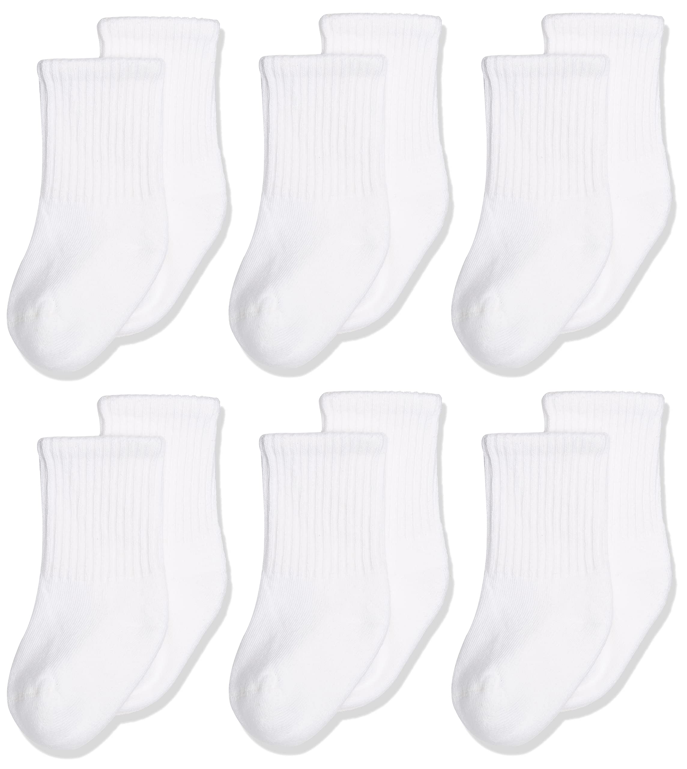 Jefferies Socks baby girls Unisex Newborn Seamless Sport Half Cushion Crew Socks 6 Pack, White, 0-3 Months US