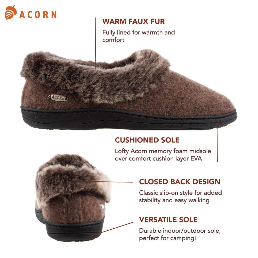 Acorn Womens Faux Chinchilla Collar Slipper, Navy Blue, 43957
