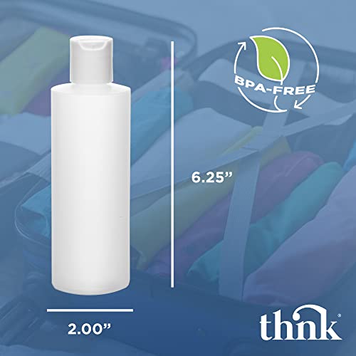 THNK, Plastic Bottle Squeeze Containers with Disc Top, Reusable, Refillable, Perfect for Hand Sanitizers, Lotions, Shampoo, Conditioner, and On-The-Go Liquids (5-Pack, 8-oz)