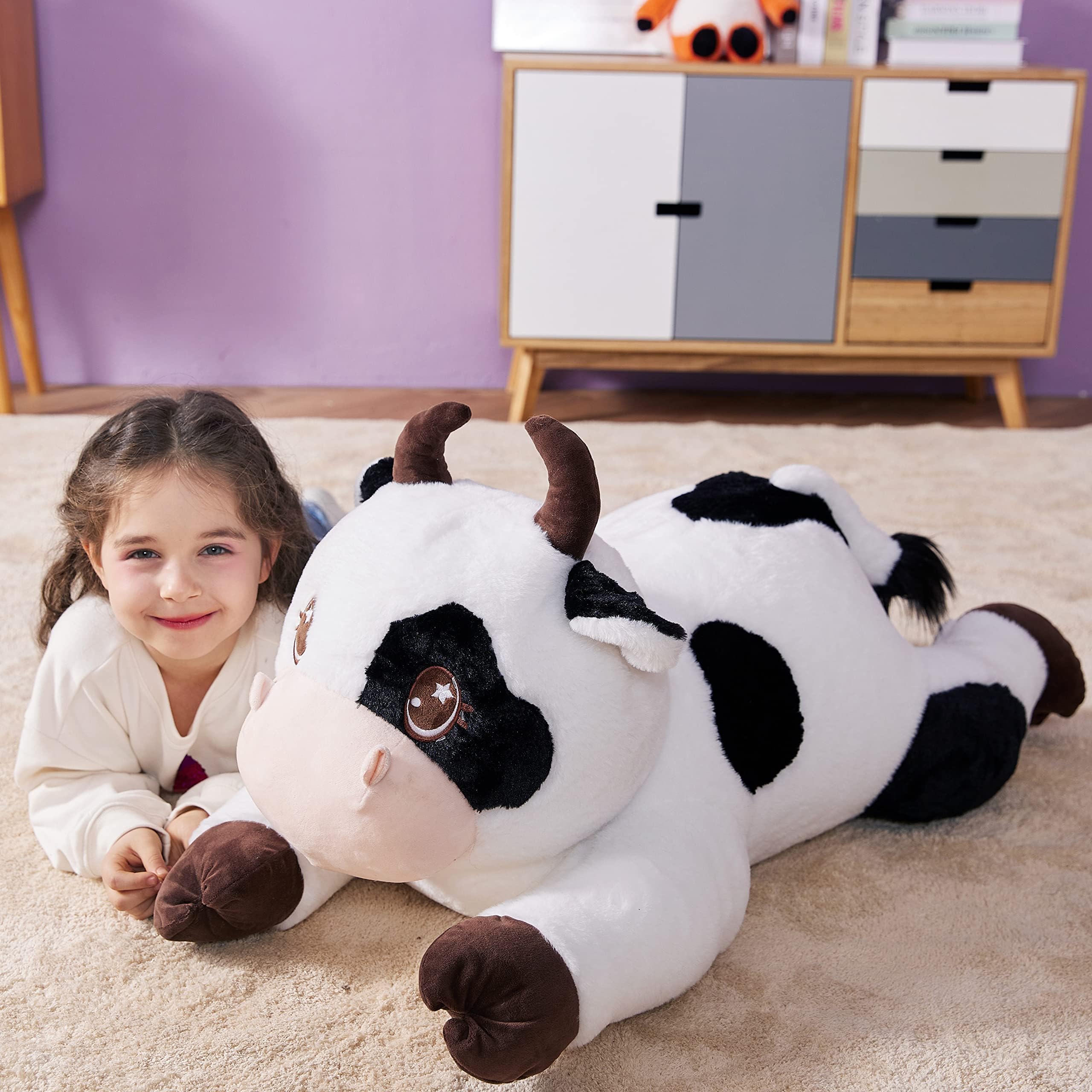 IKASA Giant Cow Stuffed Animal Plush Toy,30" Large Cute Jumbo Soft Toys,Huge Big Size Plushy Fluffy Fat Oversized Plushie