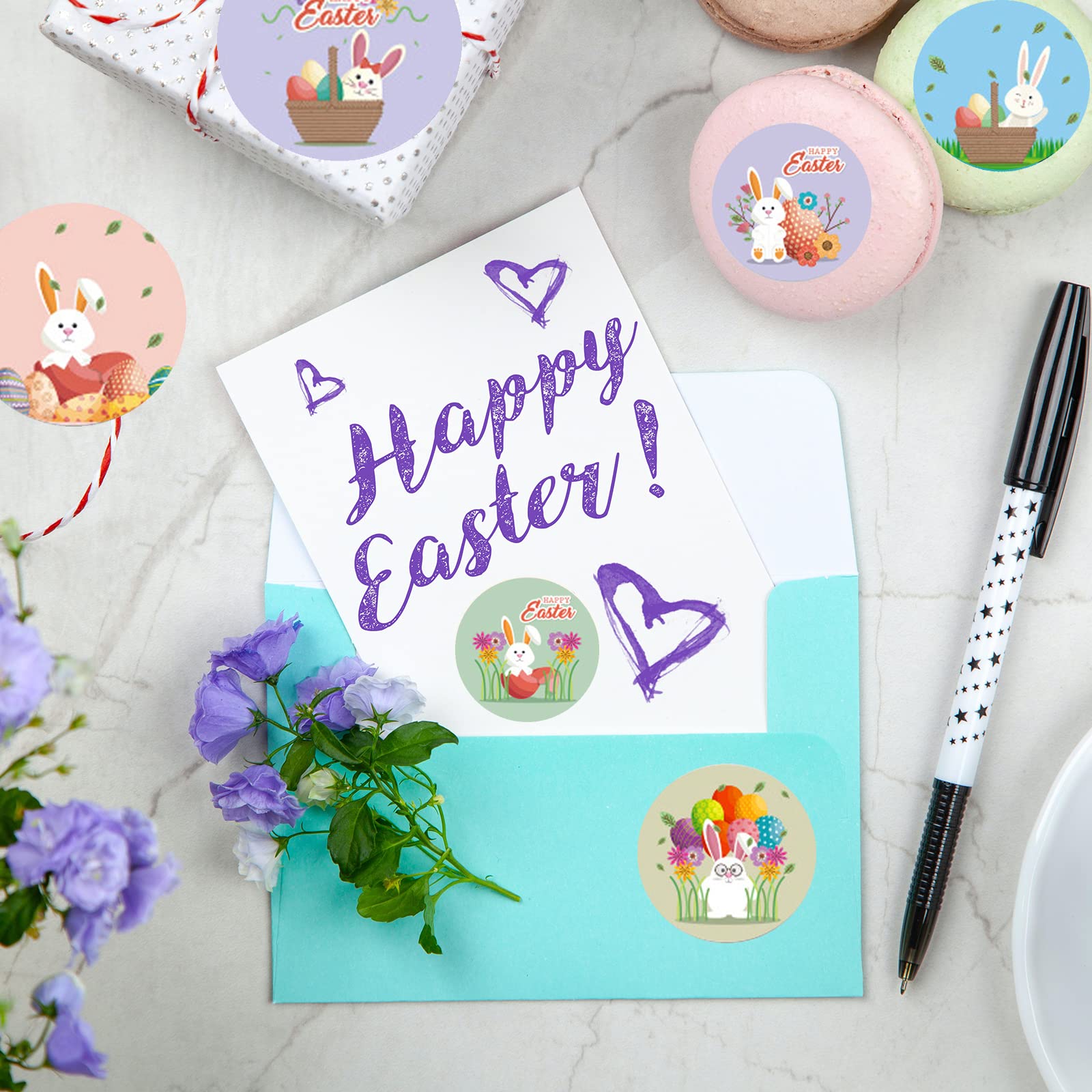 500 Pcs Easter Stickers, Easter Theme Decorative Stickers, Happy Easter Egg Bunny Roll Sticker, Self Adhesive Sticker for Kids Party, Easter Decorations Wall Window (Easter)