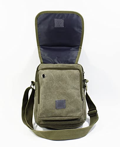 CR Canvas Small messager Mini shoulder bag Travel purse with strap adjustable cellphone key bag (Army green) sling bag everday use bag with slutch and eaphone line hole on the bag