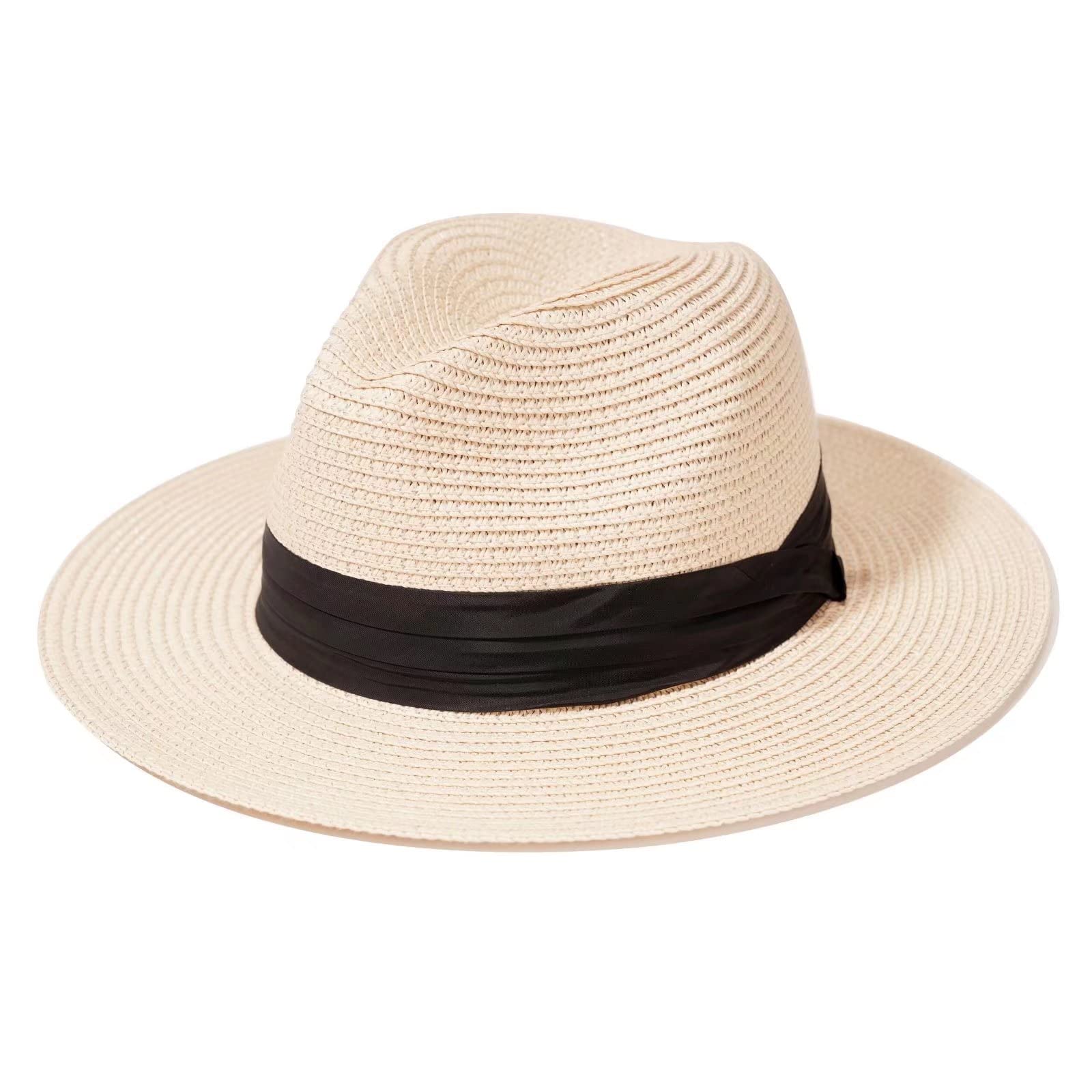 accsa Women Panama Straw Hat Classic Wide Brim Sun Hat for Beach Adjustable Summer Fedora Hat for Ladies UPF 50+