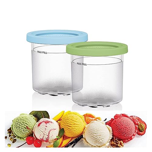 EVANEM 2/4/6PCS Creami Deluxe Pints, for Ninja Creami Ice Cream Maker,16 OZ Ice Cream Containers Dishwasher Safe,Leak Proof for NC301 NC300 NC299AM Series Ice Cream Maker,Blue+Green-2PCS