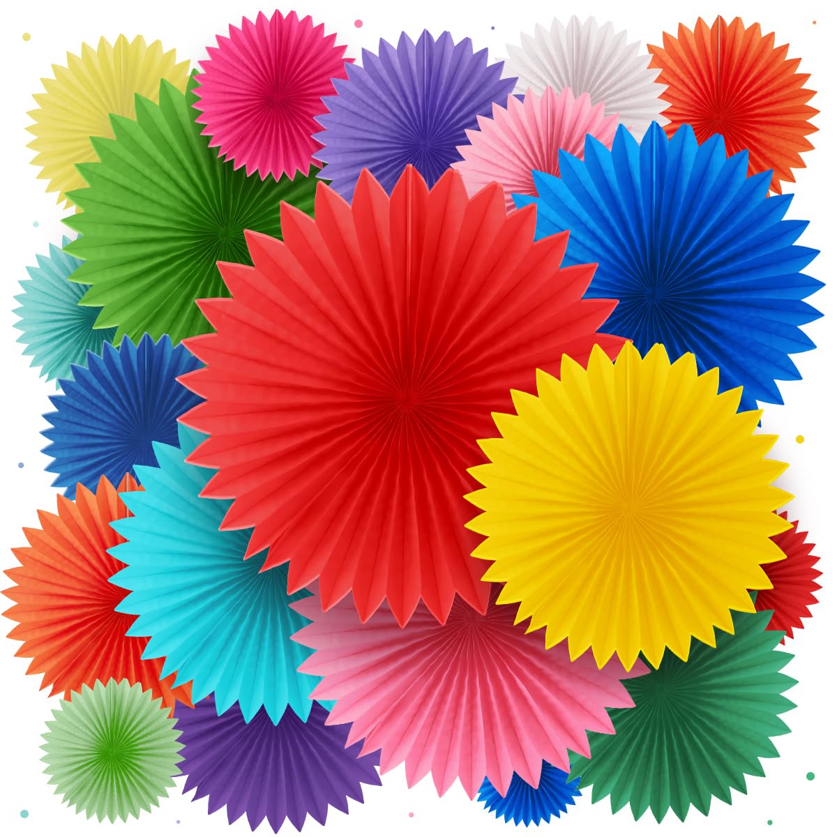 Paper Fans - 20 Piece Set - Rainbow Party Decorations for Birthday Parties, Fiestas, Baby Showers and More by Avoseta (Assorted Sizes, Multicolor)